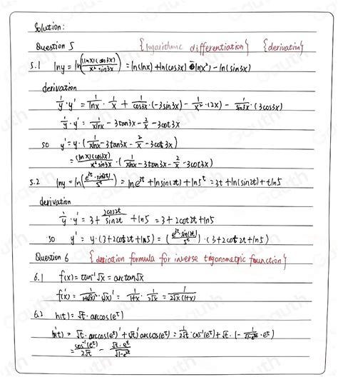 solved question 5 use logarithm differentiation techniques to determine the derivative of the