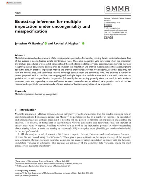 Pdf Bootstrap Inference For Multiple Imputation Under Uncongeniality And Misspecification