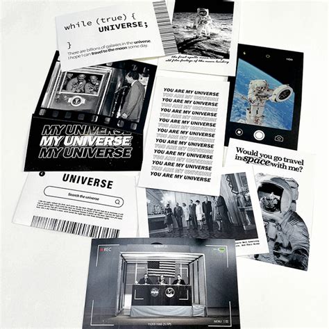 보니 상점 11장 흑백 모노톤 우주 아폴로 문 레터링 폰꾸 다꾸 스크랩북 다이어리 스티커팩 위시버킷