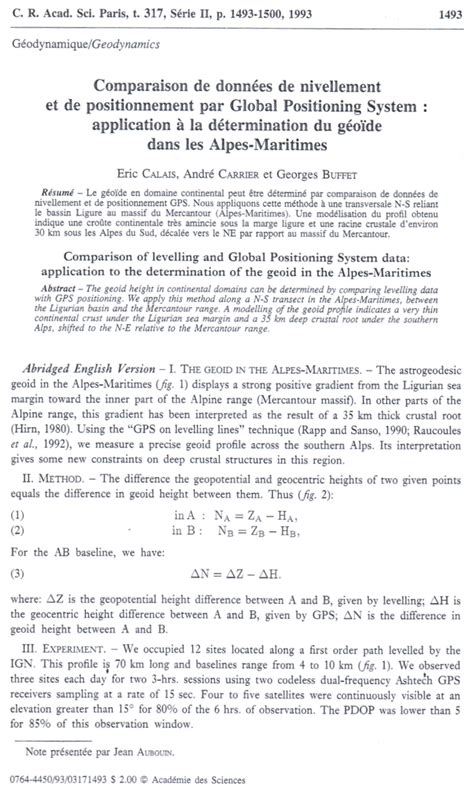 Pdf Comparison Of Levelling And Global Positioning System Data Application To The