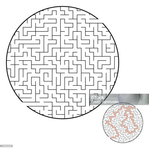 어려운 둥근 미로 아이들을위한 게임 아이들을위한 퍼즐 입구 1개 출구 1개 미로 수수께끼 흰색 배경에 격리된 플랫 벡터 그림입니다 대답과 함께 0명에 대한 스톡 벡터 아트