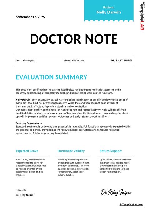 What Does A Doctor Note Look Like Business Form Letter