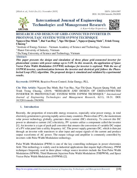 Pdf Research And Design Of Grid Connected Inverter In Photovoltaic System With Svpwm Technique