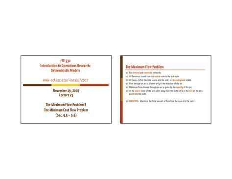 The Maximum Flow Problem And The Minimum Cost Flow Problem Ise 330