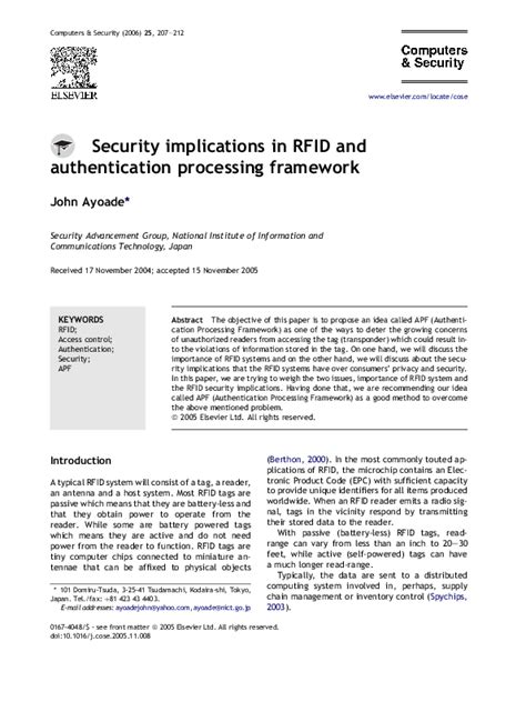 Pdf Security Implications In Rfid And Authentication Processing Framework