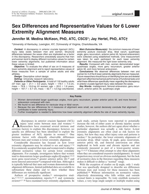 Pdf Sex Differences And Representative Values For 6 Lower Extremity Alignment Measures