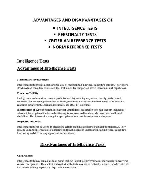 Solution Advantages And Disadvantages Of Intelligence Tests Personalty Tests Criterian