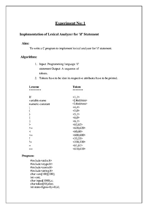 Compiler File Part Experiment No 1 Implementation Of Lexical