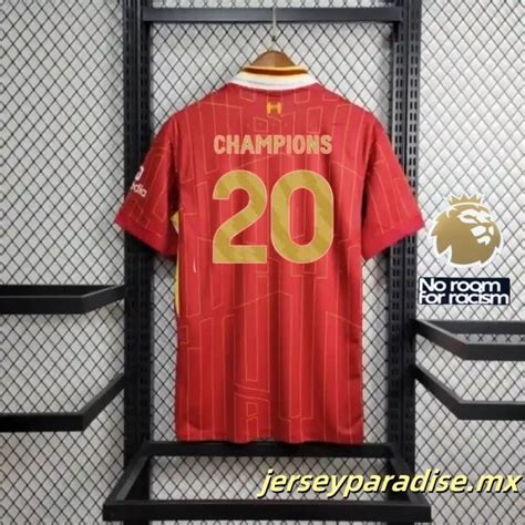 2024 25 Liverpool Premier League Champions Home Football Shirt Fens Issue Gold Trimmed