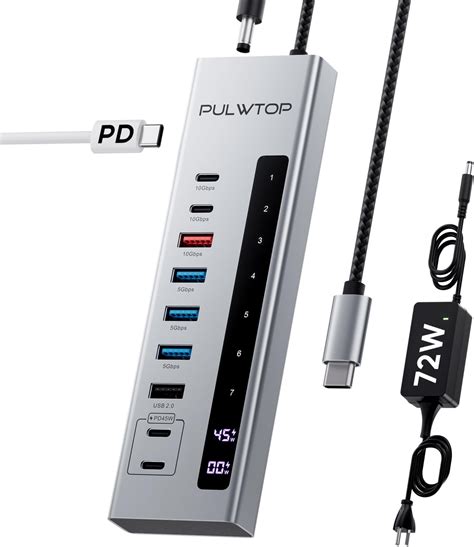 Pulwtop Powered Usb C Hub 10 In 1 Usb 3 2 Data Hub With 3 X Usb A C 10gbps 3 X