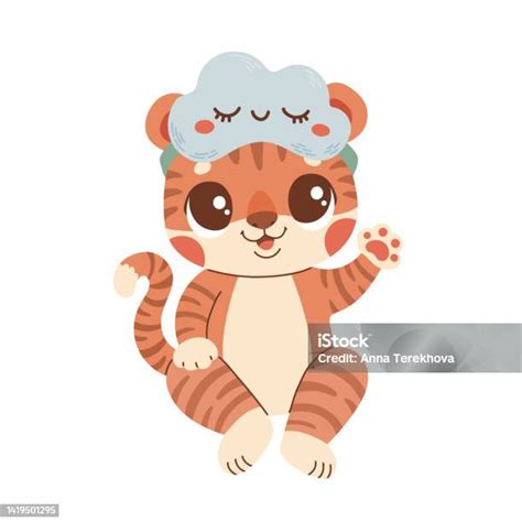 귀여운 작은 호랑이 수면 마스크 구름 모양 아이 벡터 일러스트 레이 션 0명에 대한 스톡 벡터 아트 및 기타 이미지 0명 가공의 인물 귀여운 Istock