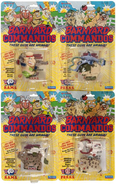Hakes Playmates Barnyard Commandos Set Of Eight Figures On Cards