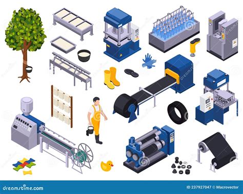 Rubber Production Isometric Flowchart Vector Illustration