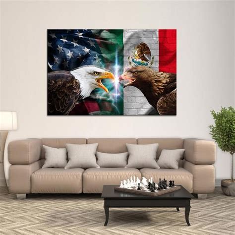 America And Mexico Eagles Flag Multi Panel Canvas Wall Art Obras De
