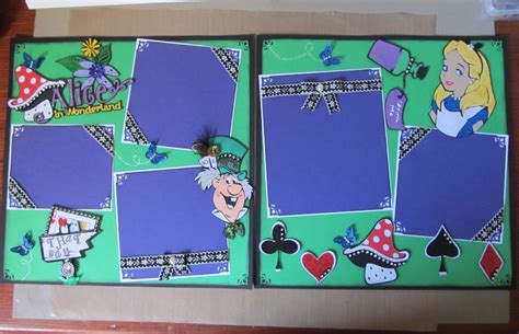 Premade Disney 12x12 Scrapbook Page Layouts Alice In Wonderland Paper