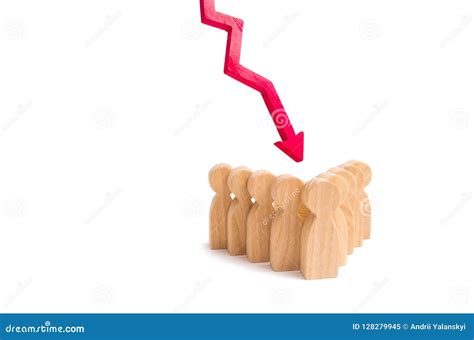 A Group Of People In An Arrow Formation And A Red Down Arrow Concept Of Falling Team Morale