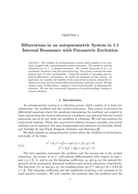 Pdf Bifurcations In An Autoparametric System In 11 Internal