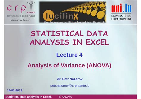 Pdf Statistical Data Analysis In Excel Sdae2013 Handouts Sdae2013