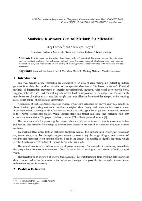 PDF Statistical Disclosure Control Methods For Microdata