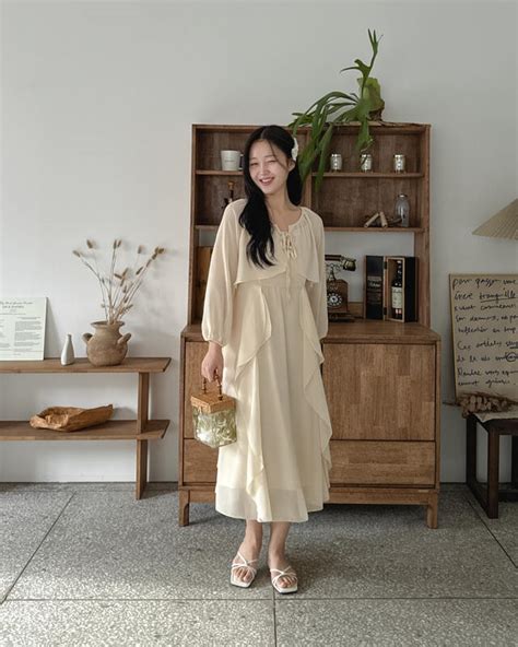 오디샵 [무료 당일출고]봄 여름 레이어드 뷔스티에 긴팔 레이스 나시 롱원피스 볼레로 가디건 투피스 바캉스 휴양지룩