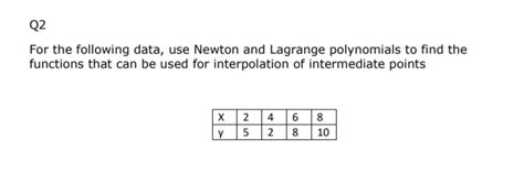 solved q2 for the following data use newton and lagrange