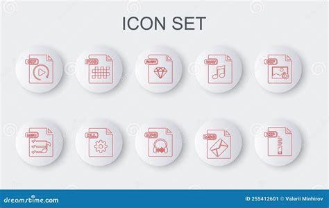 Set Line Zip File Document M3u Ruby Msg  Png Dll Y Mp3 Icono Vector