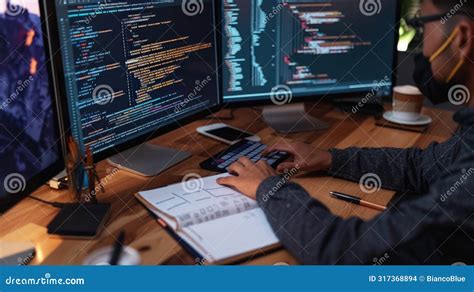 Software Developer Working On Code In Dual Monitor Setup Aig41 Stock Illustration Illustration
