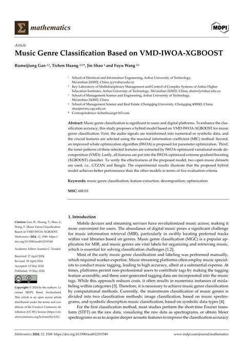 Pdf Music Genre Classification Based On Vmd Iwoa Xgboost