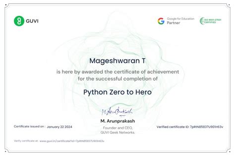 Ive Completed The Python Zero To Hero Course On Guvi 🐍🔥 Ive Earned A Mageshwaran Thangavelu