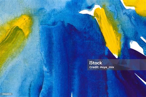 울트라 마린과 노란색 손으로 그린 수채화 그림 모던 블루와 인디고 블렌딩 래스터 일러스트 겨자에 대한 스톡 벡터 아트 및 기타 이미지 Istock
