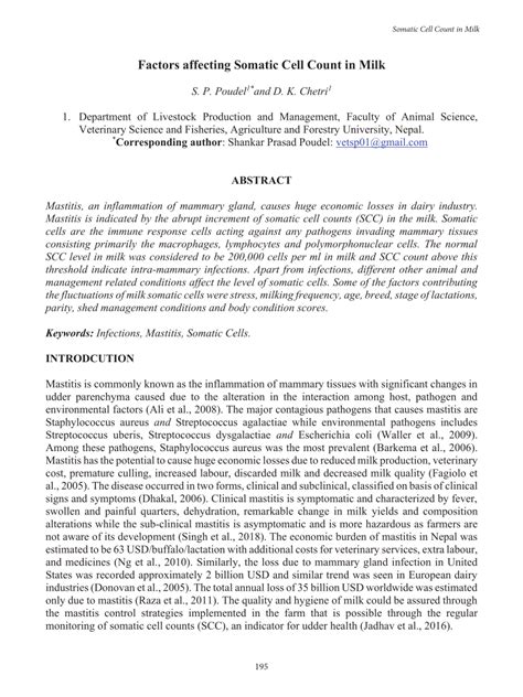 Pdf Factors Affecting Somatic Cell Count In Milk