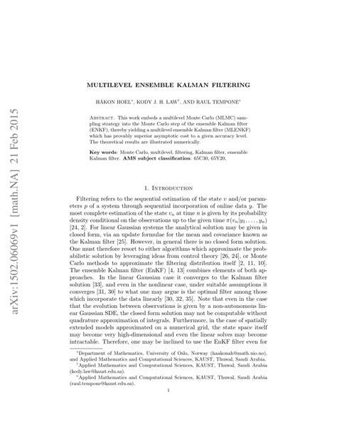 Pdf Multilevel Ensemble Kalman Filtering