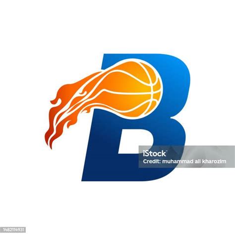 initial letter b basketball logo concept with fireball stock