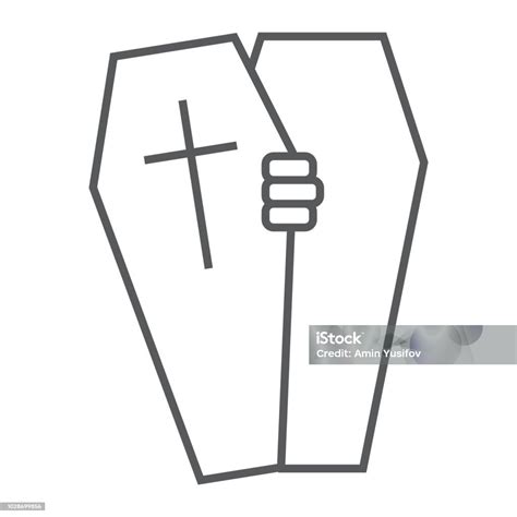 할로윈 관 선 아이콘 죽음과 장례 무덤 서명 벡터 그래픽 흰색 배경 Eps 10에 선형 패턴 10에 대한 스톡 벡터 아트 및 기타 이미지 Istock