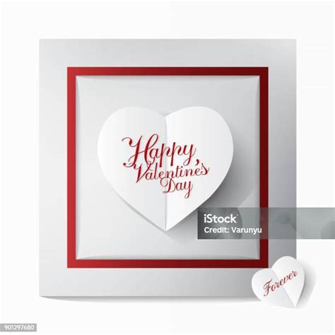 행복 한 발렌타인 타이 포 그래피 디자인 흰색 배경 현대에 빛 화이트 하트 종이 컷 스타일과 웨딩 카드 Conceptvector