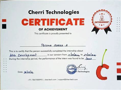 Padma Shree A On Linkedin Webdevelopment Internship Achievement