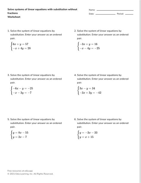 Solve Systems Of Linear Equations With Substitution Without Worksheets Library