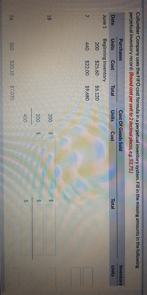 Solved Cullumber Company Uses The Fifo Cost Formula In A