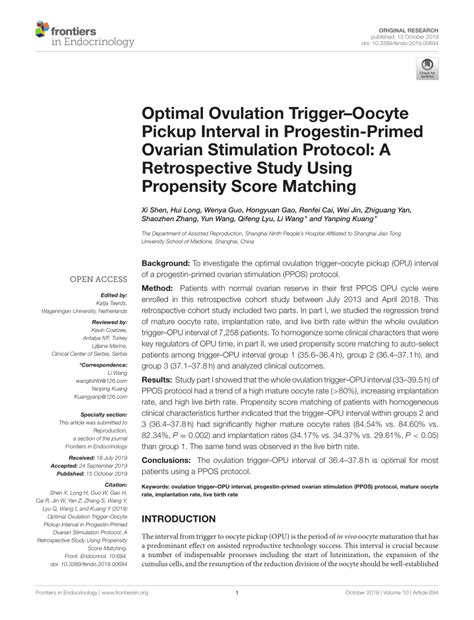 Pdf Optimal Ovulation Triggeroocyte Pickup Interval In Progestin