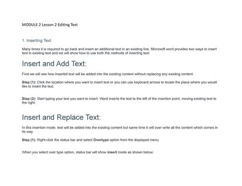 Module 2 Lesson 2 Editing Text Module 2 Lesson 2 Ediing Text 1 Inserting Text Many Times It