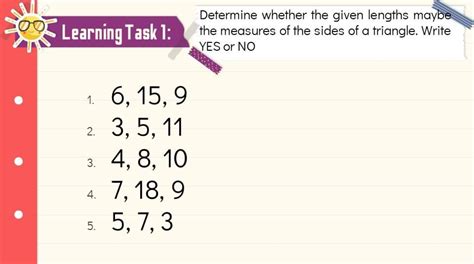 Solved Determine Whether The Given Lengths Maybe Learning Task 1 The Measures Of The Sides Of