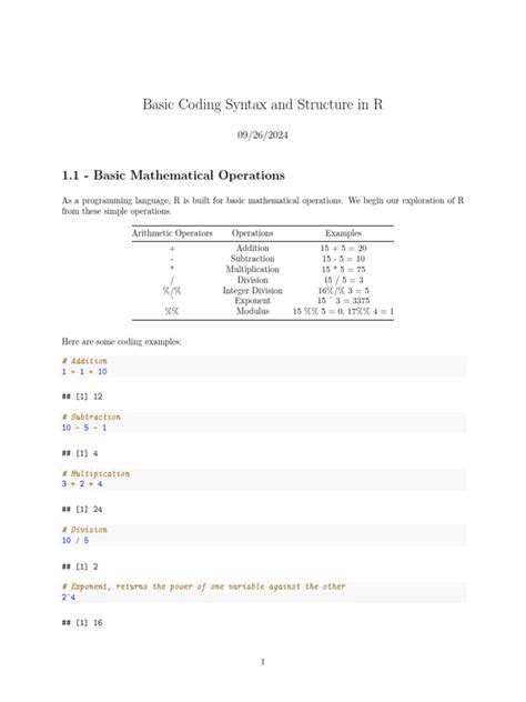 Basic Coding Syntax And Structure In R Version 2 Pdf Division
