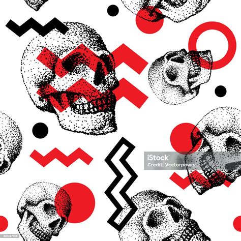 손으로 만든 인간의 두개골 뼈 두개골 얼굴 복고풍 그런 지 빈티지 원활한 패턴 Backound 검은색에 대한 스톡 벡터 아트 및 기타 이미지 Istock