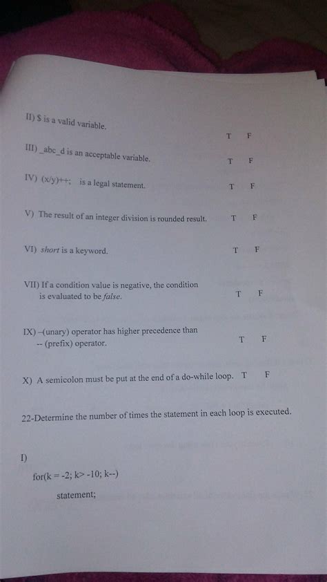 solved ii s is a valid variable t f iii a bc d is an
