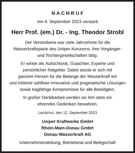 Traueranzeigen Von Theodor Strobl Trauer Merkur De