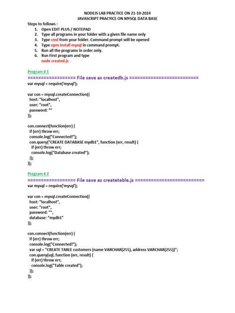Nodejs Lab Practice On 21 10 2024 Pdf My Sql Databases