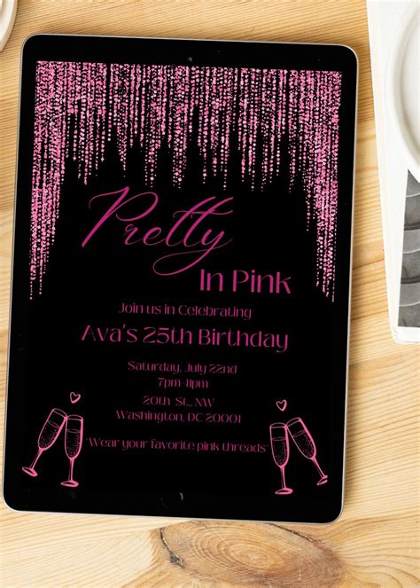 Pretty In Pink Birthday Invitation Birthday Invitation Pink And Black Birthday Invitation