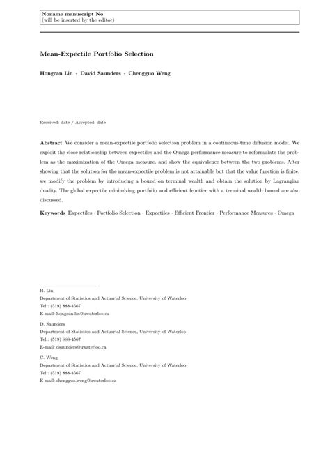 Pdf Mean Expectile Portfolio Selection