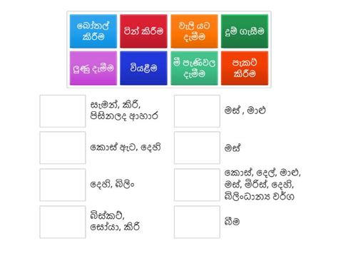ආහාර වර්ග කල්තබා ගන්නා ක්‍රම පරිසරය ඉගණුම් ආධාරක Match Up