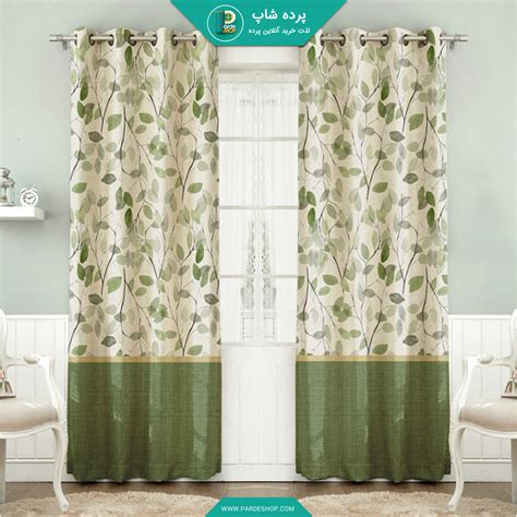 پرده پانچی چاپی طرح برگ سبز یک پنل حریر پانچی رایگان پرده شاپ
